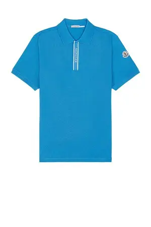 Moncler Short Sleeve Polo In Blue - Azure