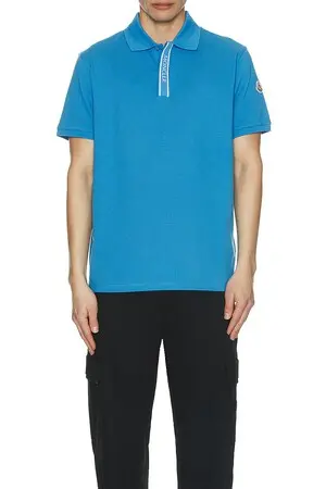 Moncler Short Sleeve Polo In Blue - Azure
