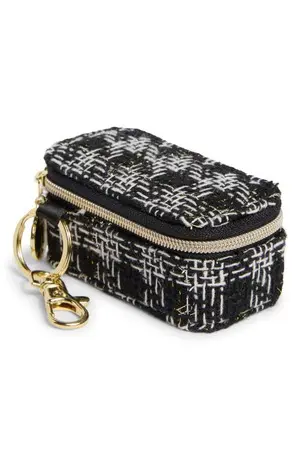 Nordstrom Mini Travel Jewelry Case Key Chain - Black- White Tweed