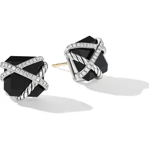 David Yurman Cable Wrap Stud Earrings Sterling Silver/ Black Onyx