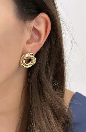 SHYMI Triple Twist Round Stud Earrings - Gold