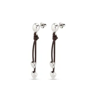 UNODE50 Leather Drop Earrings With Two Small Hearts
