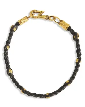 John Varvatos And Leather Braided Bead Bracelet - Brass
