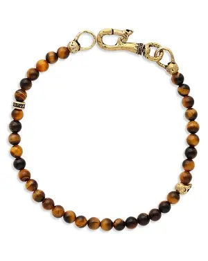 John Varvatos Brass, Tiger Eye, And Skull Bead Bracelet - Brown