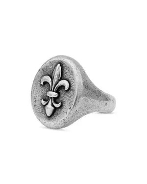 John Varvatos Sterling Fleur De Lis Signet Ring - Silver