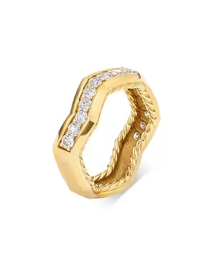 David Yurman Stax Zig Zag Ring In 18k Yellow With Diamonds - Gold