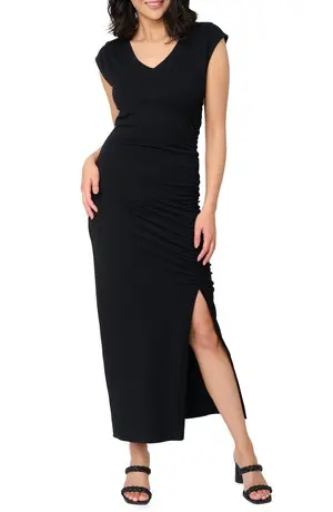 GIBSONLOOK Cap Sleeve Ruched Knit Dress - Black