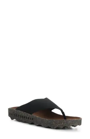 Fly London Cami Platform Flip Flop - Black Eco Faux Suede
