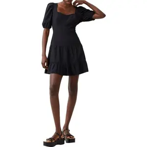 French Connection Cutout Back Puff Sleeve Minidress - 01-black