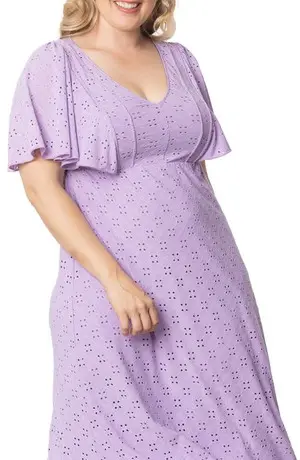KIYONNA Lucy Short Sleeve Eyelet Midi Dress