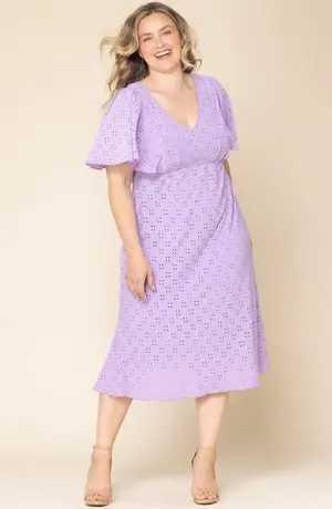 KIYONNA Lucy Short Sleeve Eyelet Midi Dress