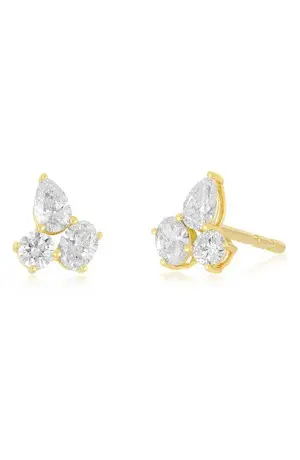 Ef Collection Triple Diamond Cluster Stud Earrings - 14k Yellow Gold