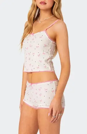 EDIKTED Shelly Print Pointelle Crop Camisole