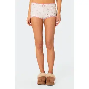 EDIKTED Pointelle Trim Micro Shorts - White