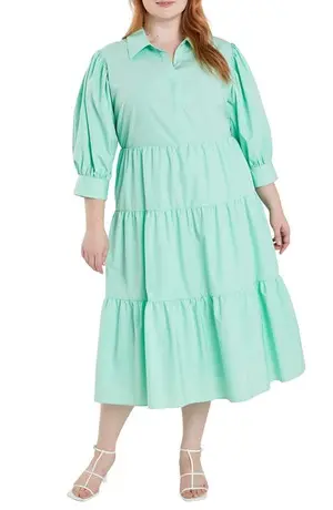 English Factory Tiered Midi Shirtdress - Mint