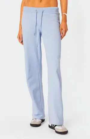 EDIKTED Quinn Cotton Blend Straight Leg Sweatpants - Light-blue