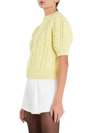 English Factory Mock Neck Cable Stitch Sweater - Lemon