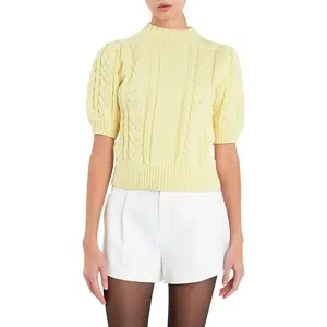 English Factory English Factory Mock Neck Cable Stitch Sweater Lemon
