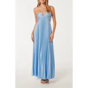 strapless open back dress Sleeveless Knit Eyelet Pleated Maxi Dress main image 1