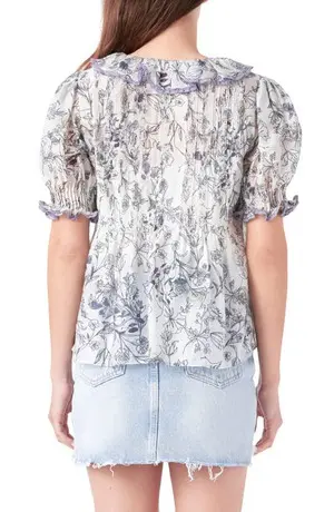 English Factory Floral Print Ruffle Top