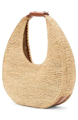 Staud Large Raffia Moon Shoulder Bag - Natural/ Tan