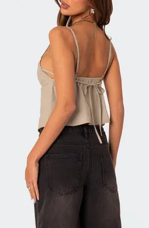 EDIKTED Tie Back Cotton Camisole - Olive