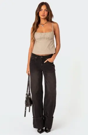 EDIKTED Tie Back Cotton Camisole - Olive