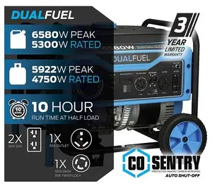 PULSAR 6,580 Watt Dual Fuel Generator With Co S Entry