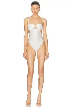 ADRIANA DEGREAS Matelasse Cut Outs Swimsuit - Off White