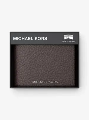 Michael Kors Hudson Pebbled Leather Billfold Wallet In By - Brown
