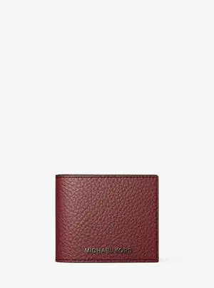 Michael Kors Hudson Pebbled Leather Billfold Wallet In By - Red