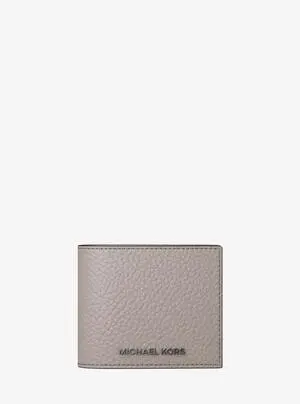 Michael Kors Hudson Pebbled Leather Billfold Wallet In By - Silver