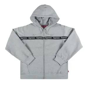 Supreme Text Stripe Zip Up Hooded Sweatshirt - Grey
