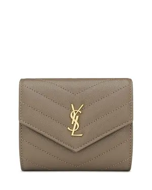 Saint Laurent Cassandre Matelassa Multi-folded Wallet In Grain De Poudre Embossed Leather - Light Taupe