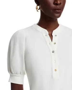 SINGLE THREAD Puff Sleeve Henley Top - Bright White