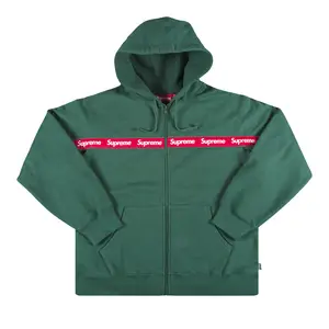 Supreme Text Stripe Zip Up Hoodie - Green