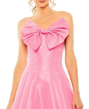 Mac Duggal Bow Detailed Strapless Gown - Candy Pink-0