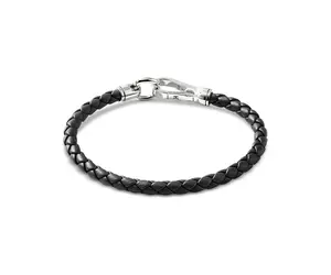 John Hardy Silver Woven Leather Hook Clasp Bracelet