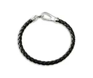 John Hardy Silver Woven Leather Hook Clasp Bracelet