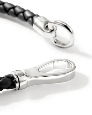 John Hardy Silver Woven Leather Hook Clasp Bracelet