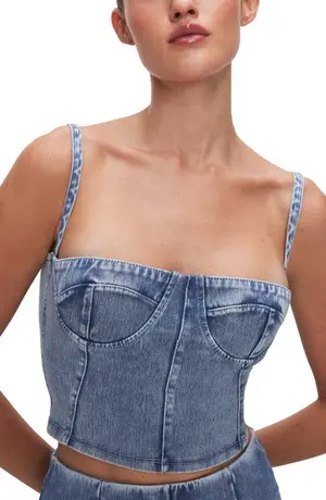 Good American Sculpt Bustier Denim Crop Top In Indigo595 - 40% Off