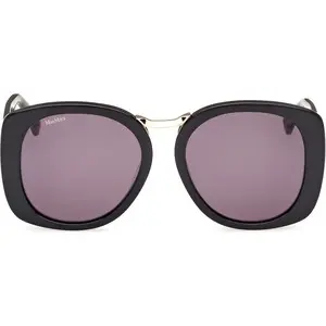 Max Mara 55mm Round Sunglasses - Shiny Black / Smoke