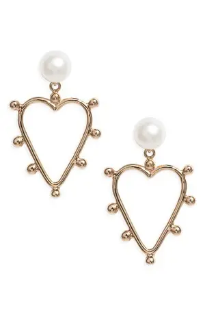 POPPY FINCH Pearl Heart Drop Earrings - Pearl/ 14k Yellow Gold