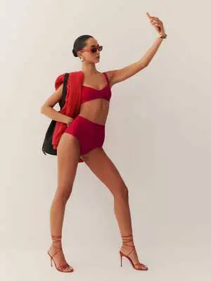 REFORMATION Azure Bikini Bottom - Red