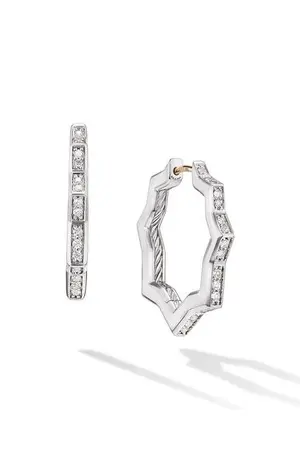 David Yurman Stax Zigzag Hoop Earrings With Diamonds - Sterling Silver