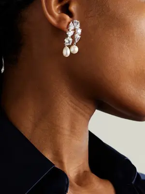 Completedworks Cascading Recycled Cubic Zirconia And Pearl Earrings - Silver