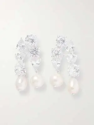 Completedworks Cascading Recycled Cubic Zirconia And Pearl Earrings - Silver