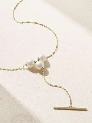 Mizuki 14-karat Pearl Slider Necklace