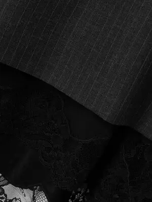 Balenciaga Pinstriped Wool Midi Skirt With Lace Trim