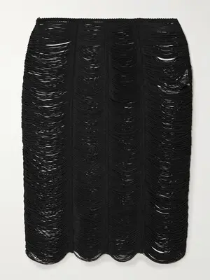 TOM FORD Fringed Open-knit Midi Skirt - Black